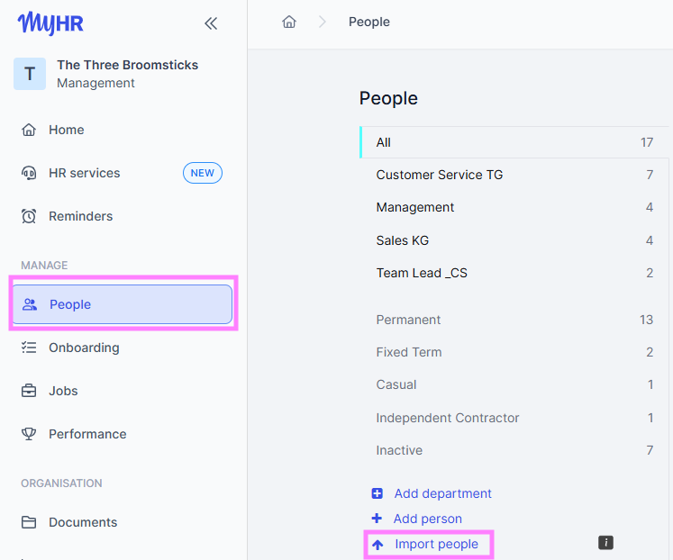 Import people into MyHR