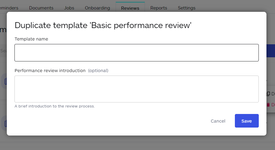 Creating or editing performance review templates