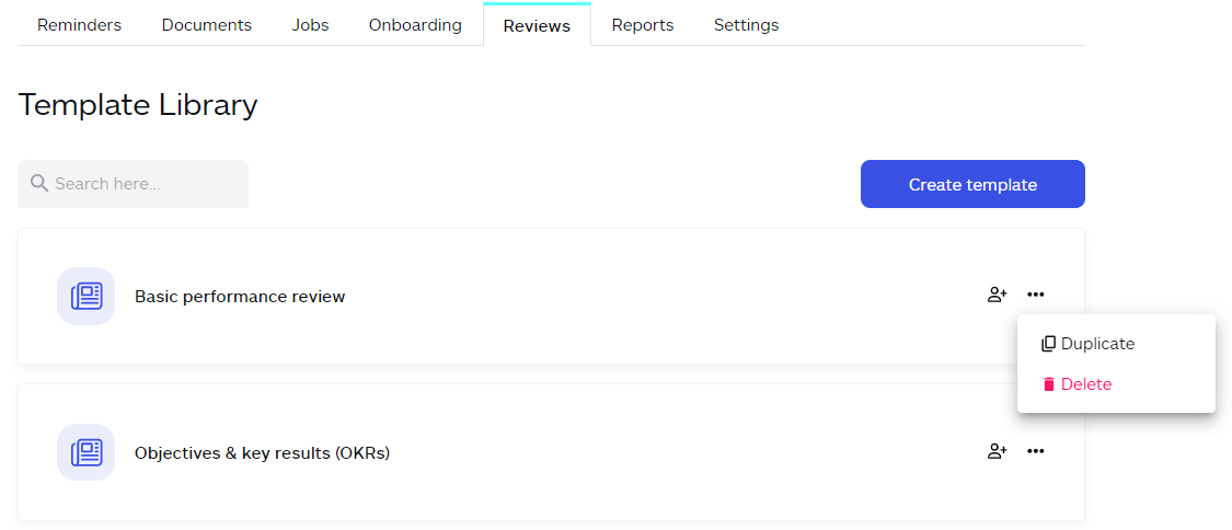 Creating or editing performance review templates