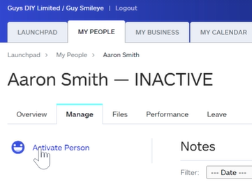 Making an employee inactive and reactivating them
