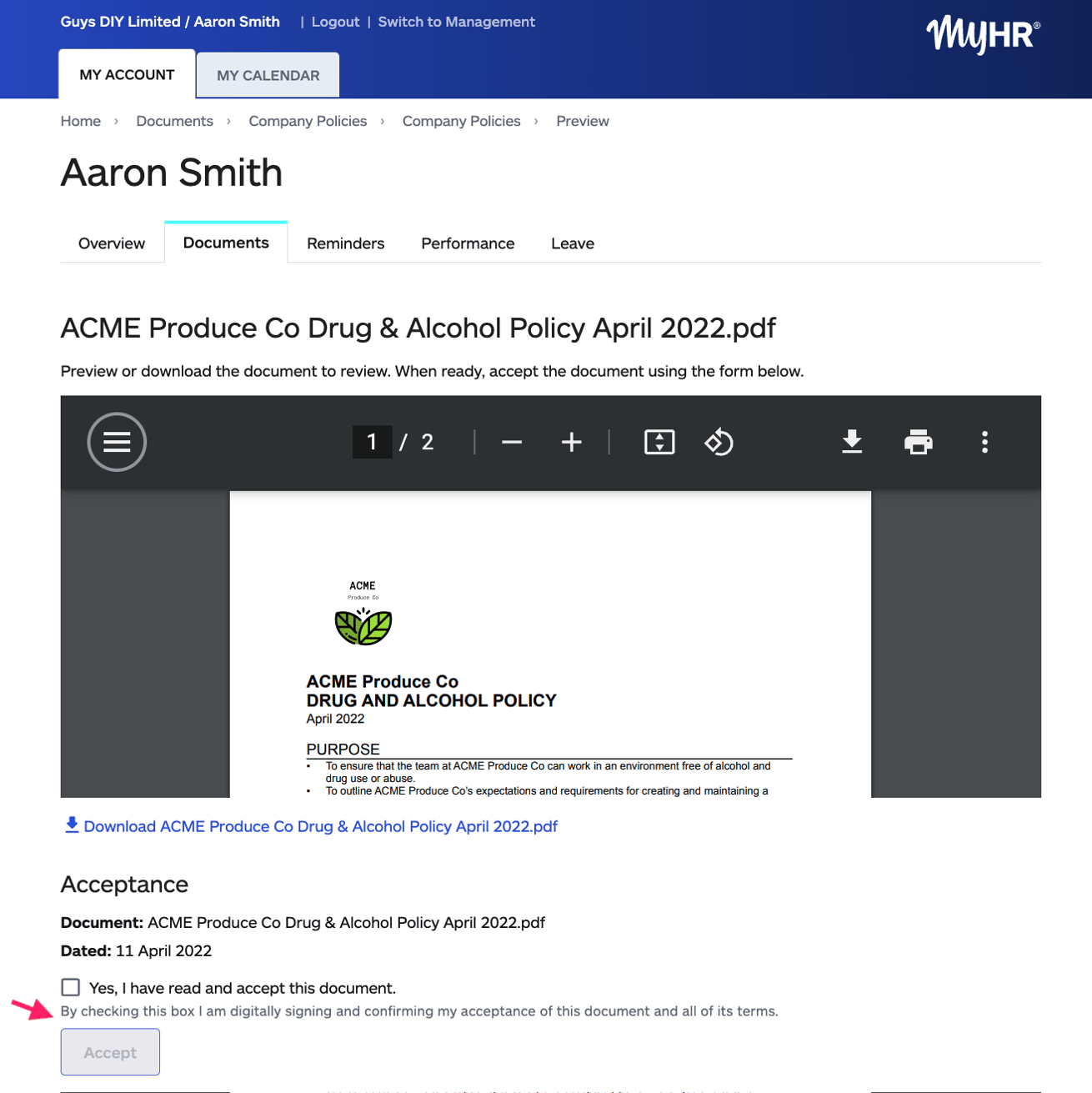 Digital Document Acceptance (DDA)
